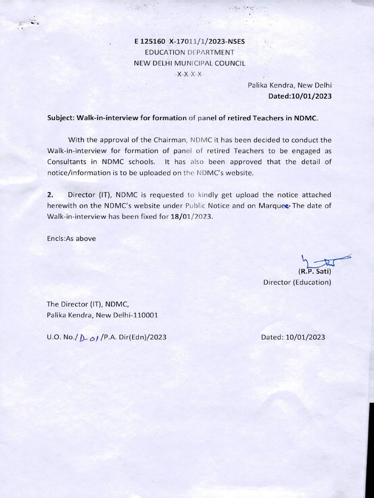 Notice for Walk-in-Interviews to Form a Panel of Retired Teachers as ...