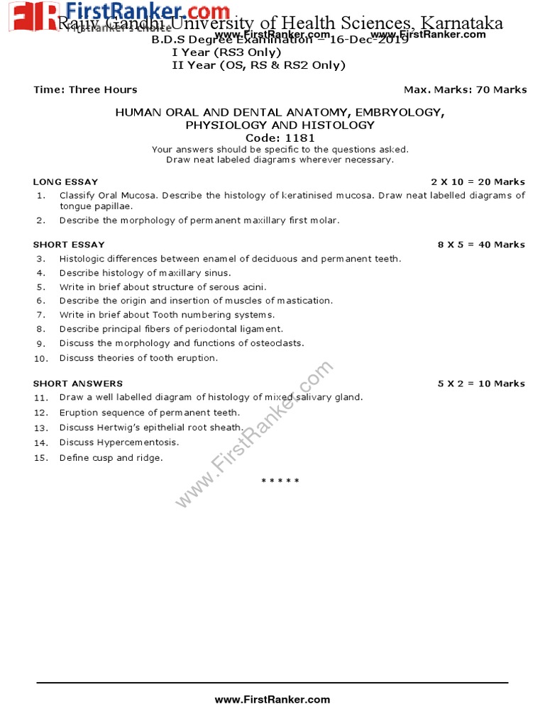 B.D.S Degree Examination - 16-Dec-2019 I Year (RS3 Only) II Year (OS ...