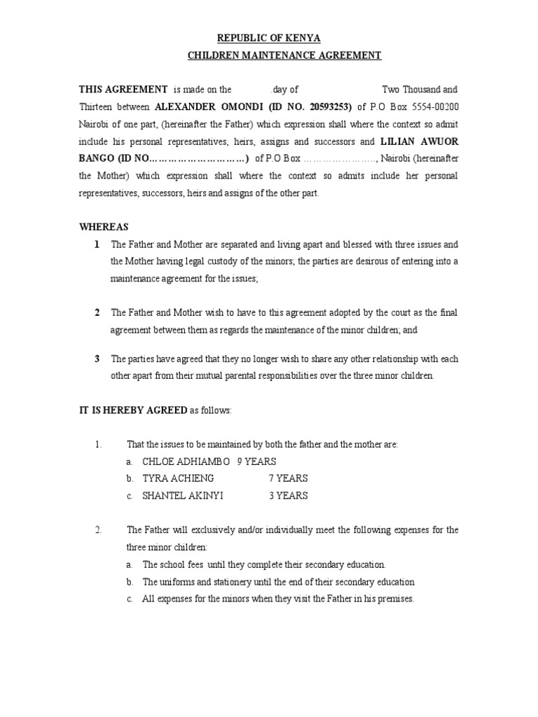 Child Maintenance Agreement | PDF | Mediation | Childhood