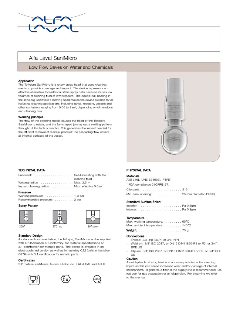Toftejorg SaniMicro Rotary Spray Head | PDF | Mechanical Engineering ...