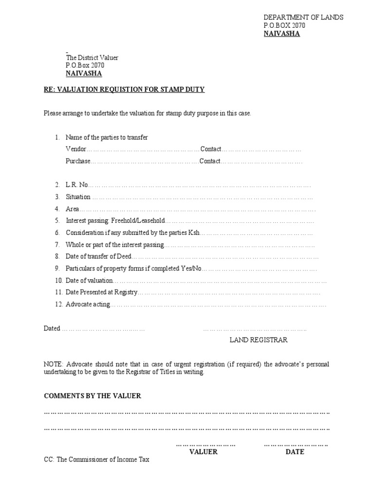 Valuation Requisition for Stamp Duty | PDF | Finance & Money Management