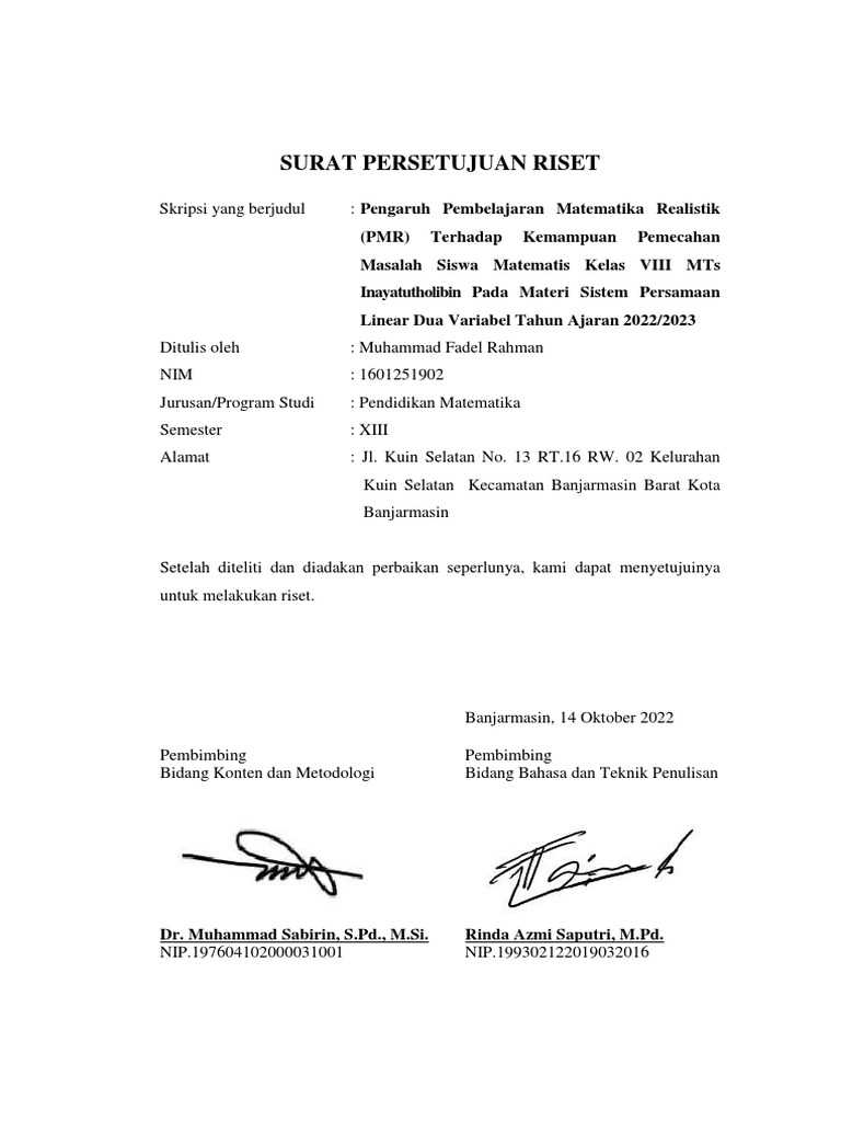 Surat Persetujuan Riset | PDF