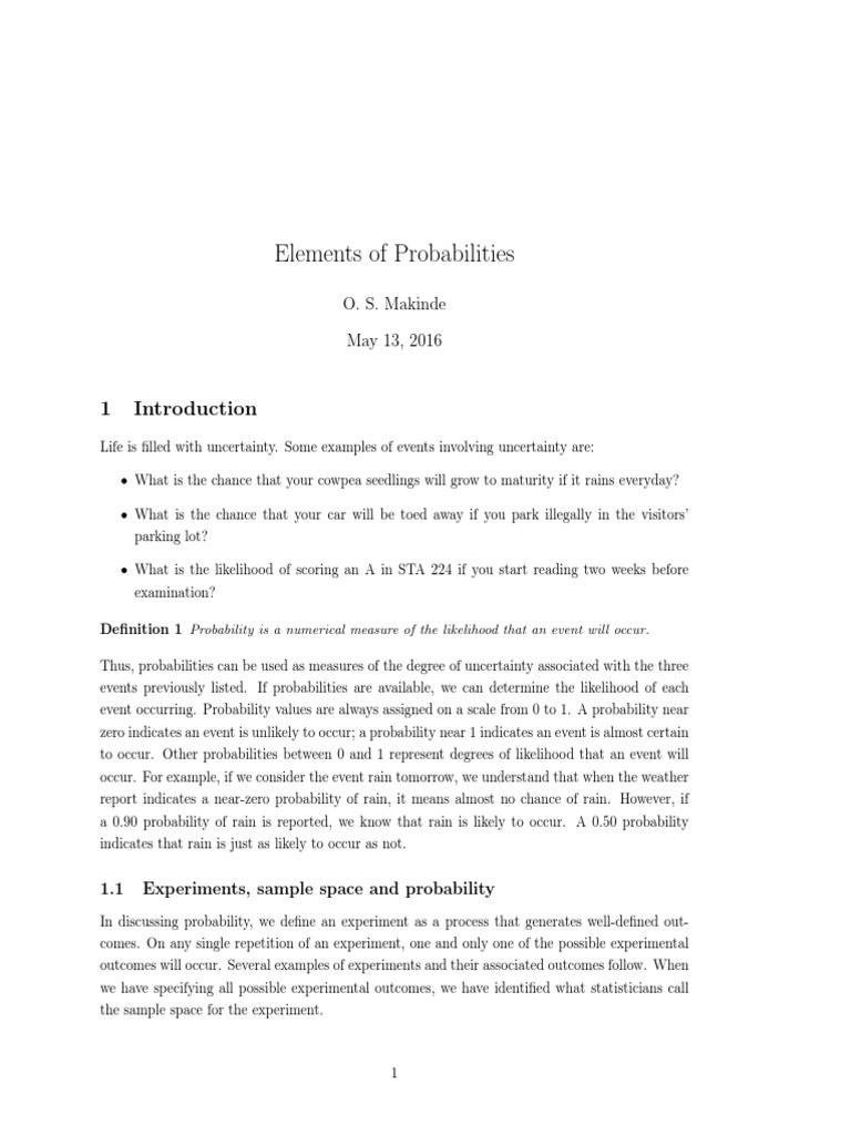 Elements of Probability | PDF | Probability Distribution | Poisson ...