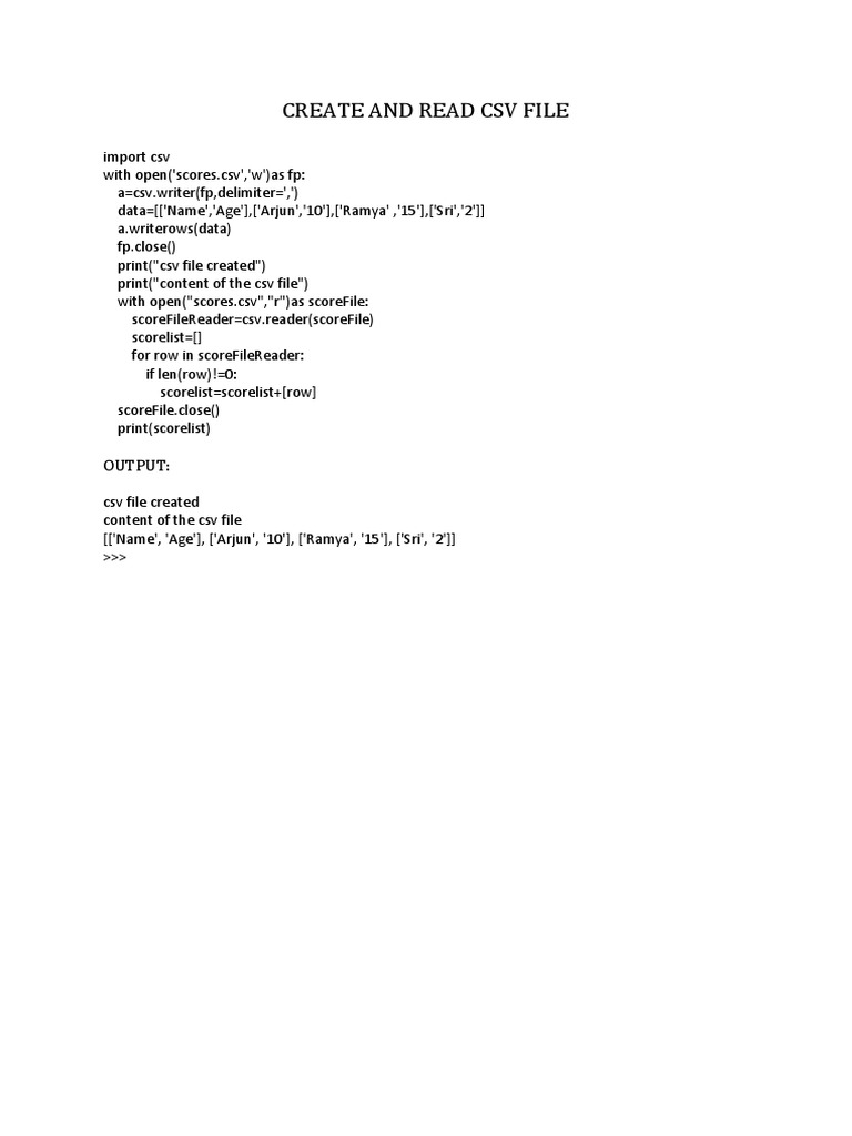 Create and Read CSV File | PDF | Teaching Methods & Materials | Computers