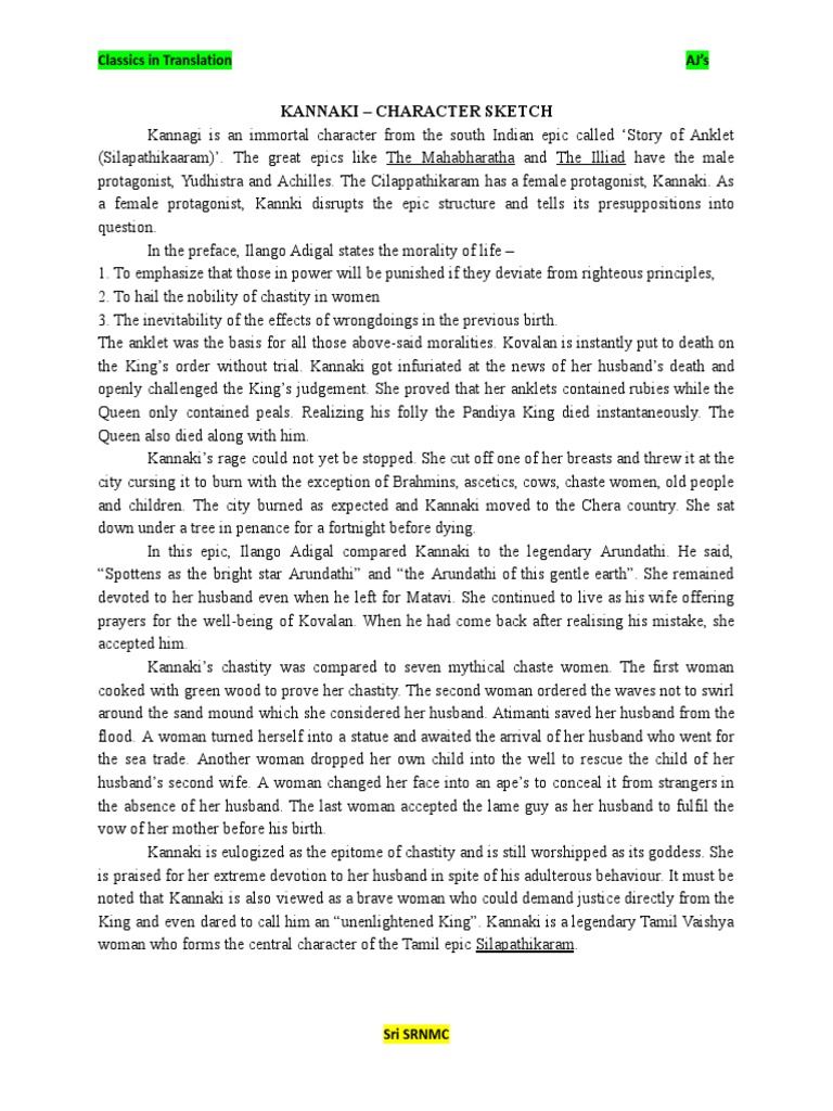 A Character Study of Kannaki: The Female Protagonist Who Disrupts Epic ...