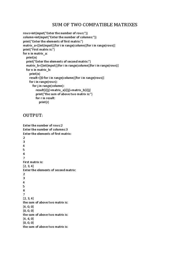 Sum of Two Compatible Matrixes | PDF