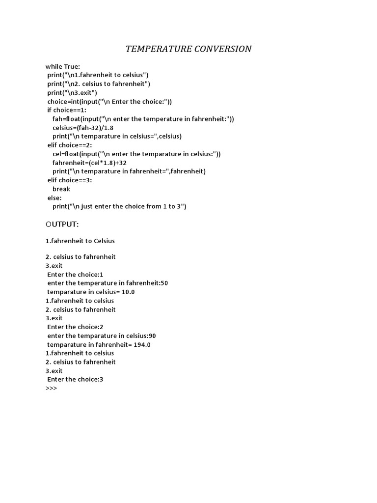 Temperature Conversion | PDF