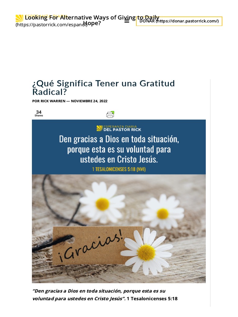 ¿Qué Significa Tener Una Gratitud Radical - Pastor Rick's Daily | PDF ...