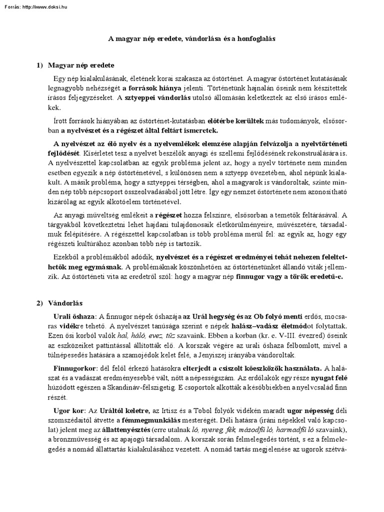 A Magyar Nep Eredete Vandorlasa Es A Honfoglalas | PDF