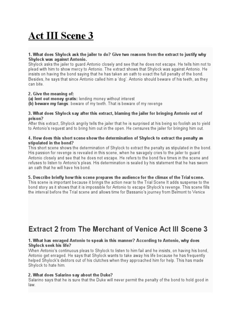 Act III Scene 3 | PDF | Shylock