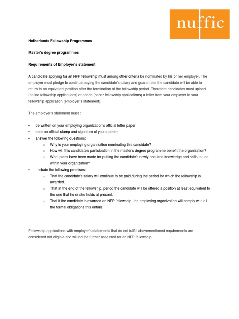 Employer Statement Requirements for NFP | PDF