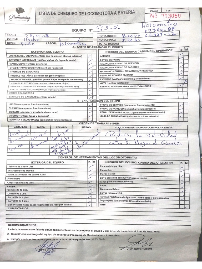 Reporte de Equipo Trackless | PDF