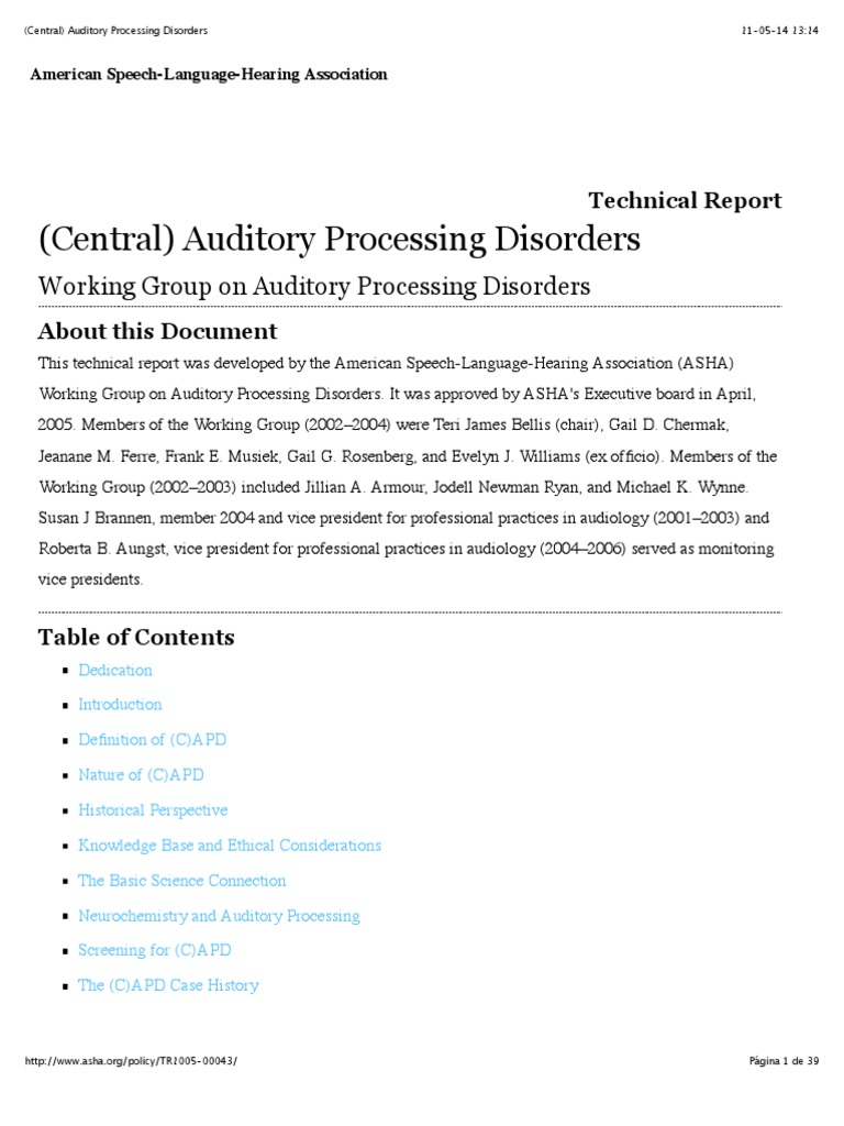 (Central) Auditory Processing Disorders | PDF | Sensitivity And Specificity | Cognition