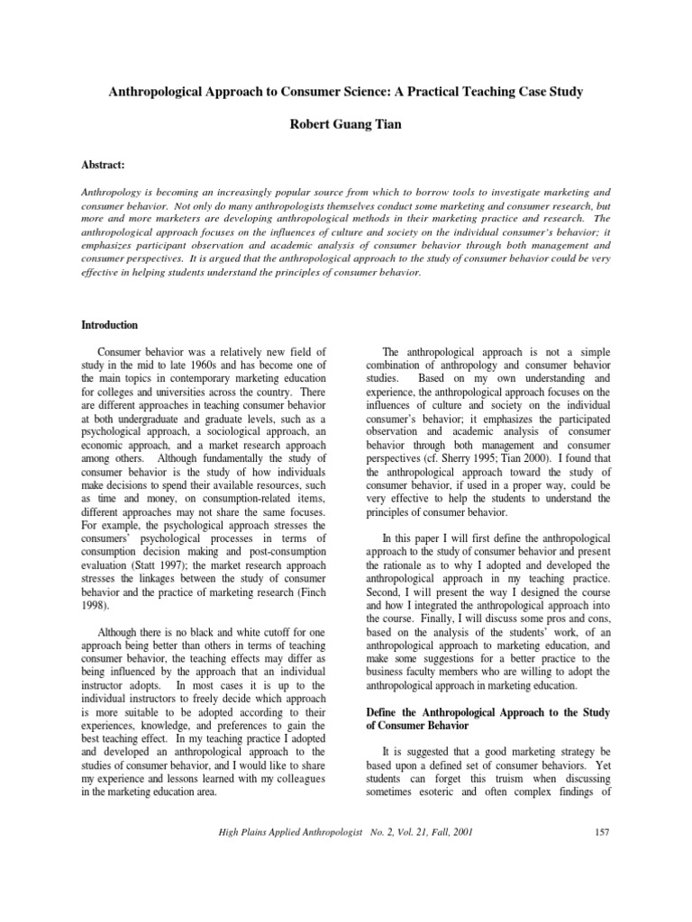 Anthropological Approach To Consumer Science - A Practical Teaching ...