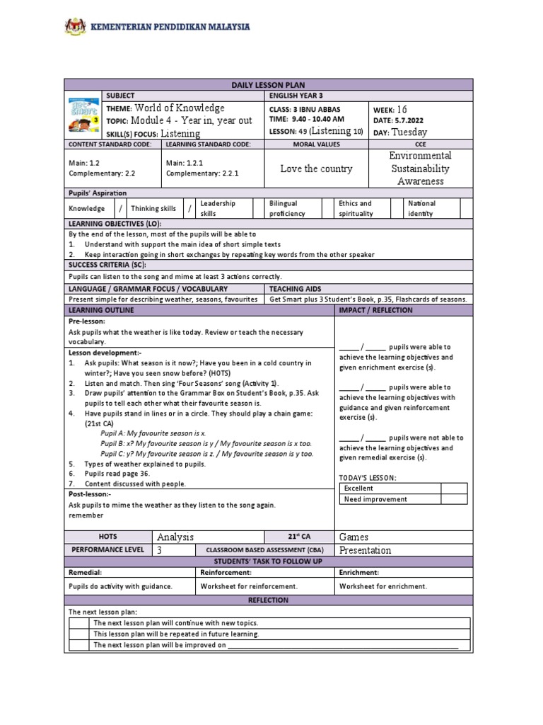 Bi Y3 LP Ts25 Module 4 (Lp49-64) | PDF | Lesson Plan | Learning