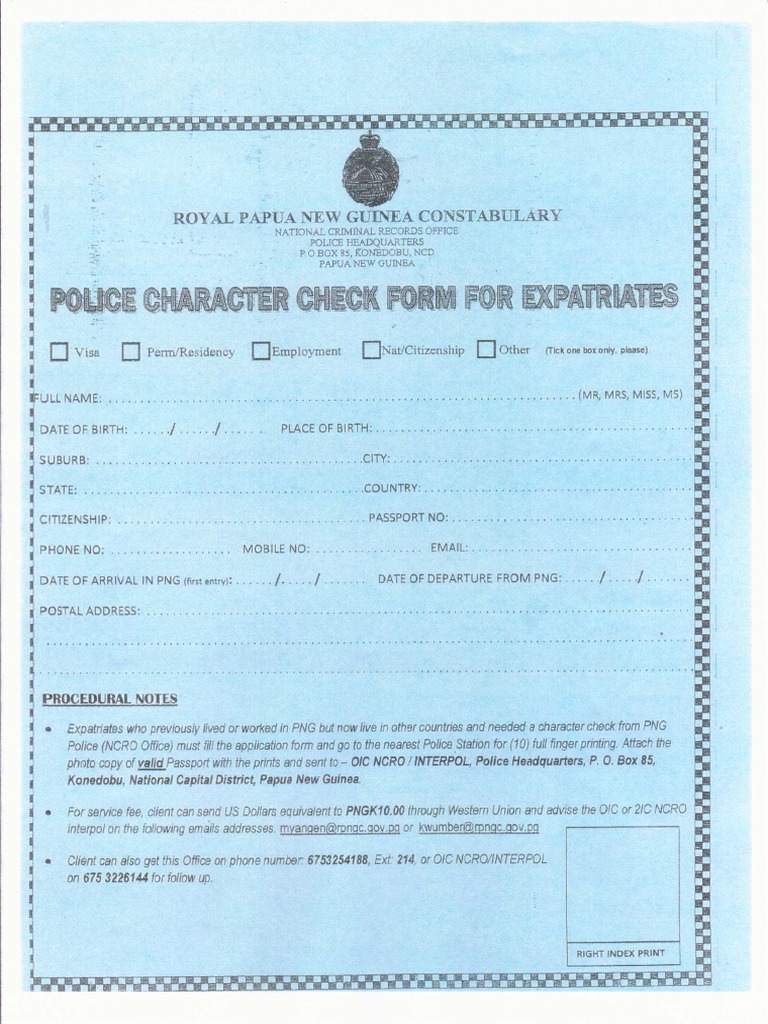 Police Character Check Form For Expatriates Male | PDF | National Security