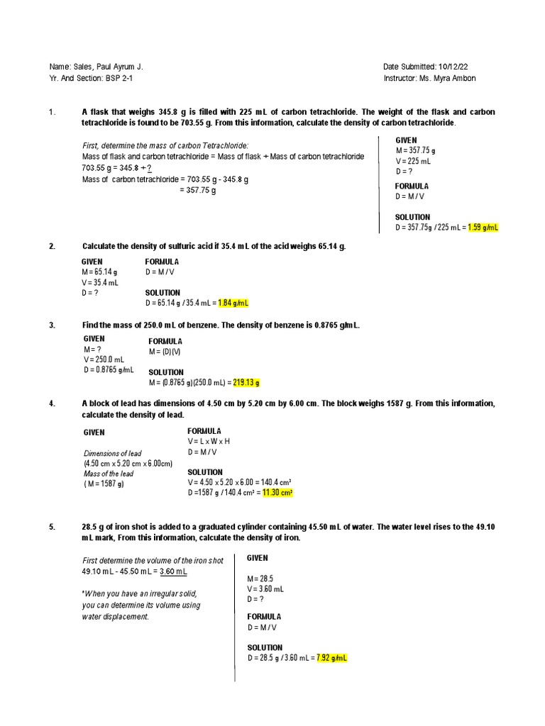 Task #3 - Density and Specific Heat | PDF | Density | Materials