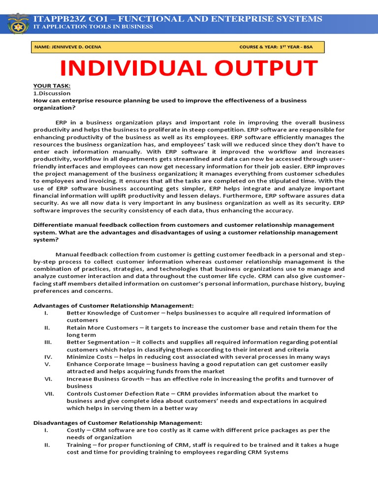 Itappb23z Co1 - Functional and Enterprise Sys | PDF | Customer Relationship Management ...