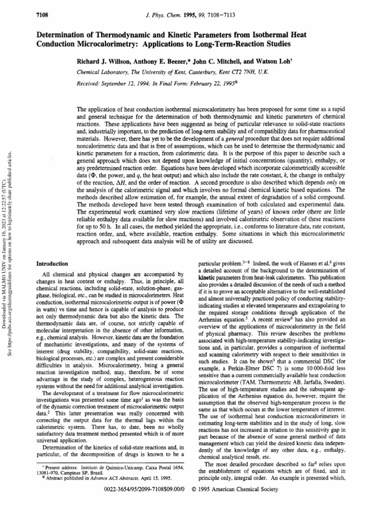 Determination of Thermodynamic and Kinetic Parameters From Isothermal Heat | Download Free PDF ...