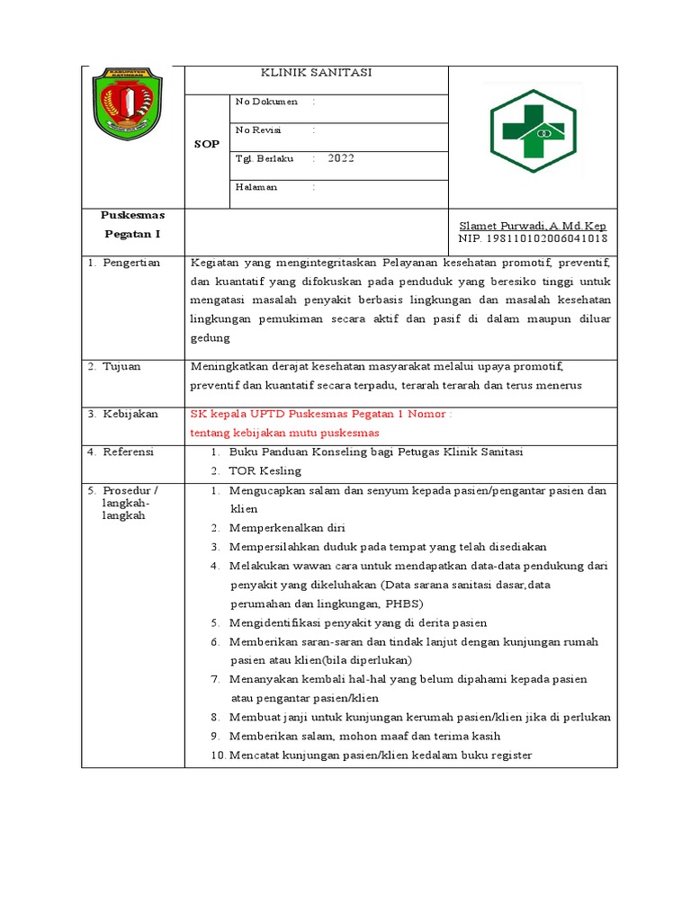 Sop Klinik Sanitasi | PDF