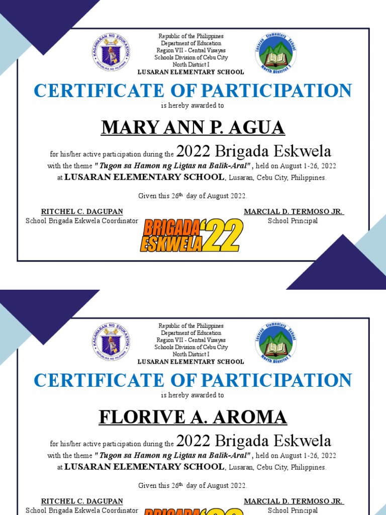 Brigada Eskwela Certificates 2022 | PDF | Southeast Asia | Asia