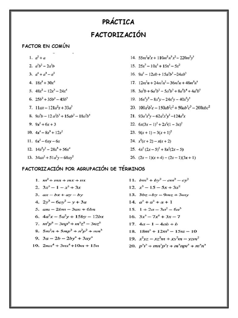 Práctica Factorización | PDF