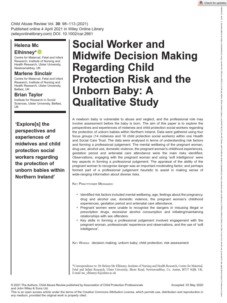 Child Abuse Review - 2021 - MC Elhinney - Social Worker and Midwife ...