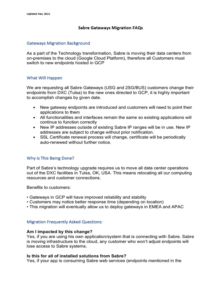 Sabre Endpoints Migration FAQ For Customers | PDF | Cloud Computing ...