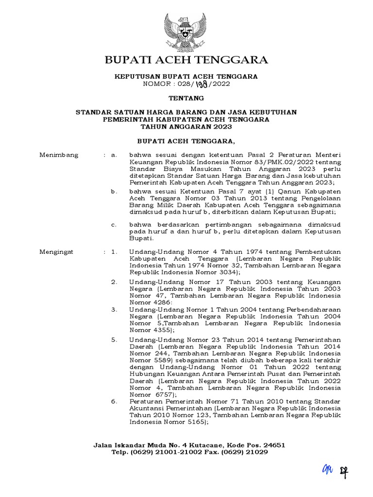 SK Standar Satuan Harga Barang Tahun 2023 | PDF