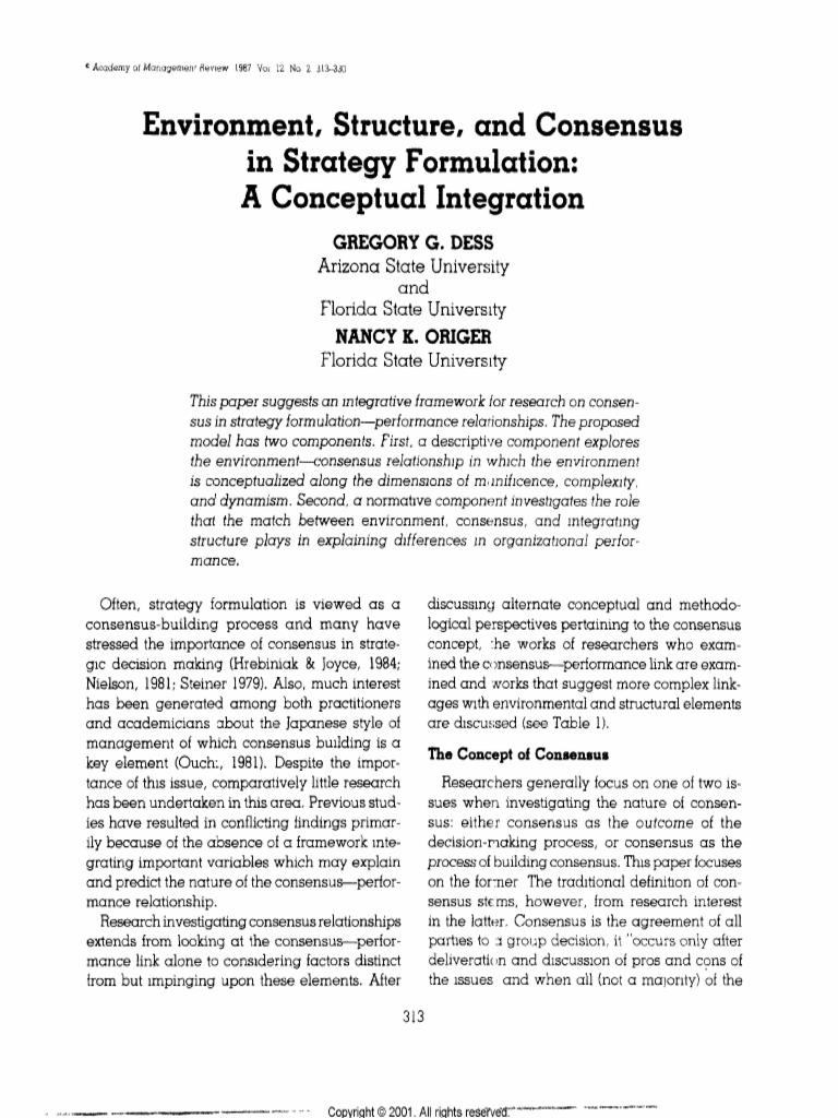 1987 Environment Structure and Consensus in Strategy Formulation - A ...