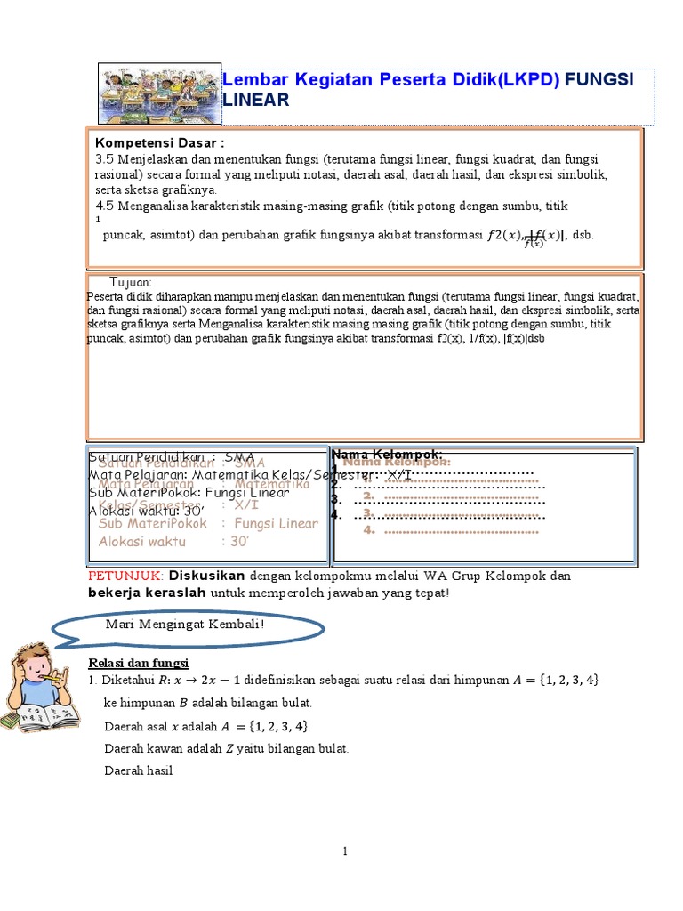 LKPD Fungsi Linier | PDF | Metode & Bahan Ajar | Komputer