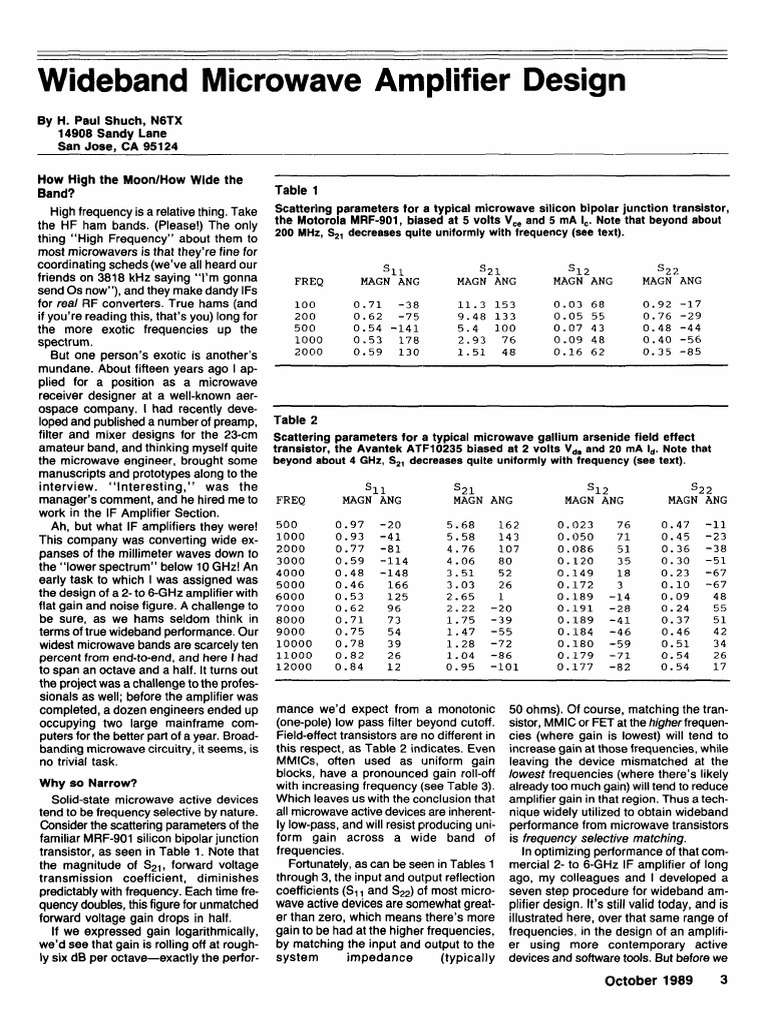 Wideband Microwave Amplifier Design | PDF