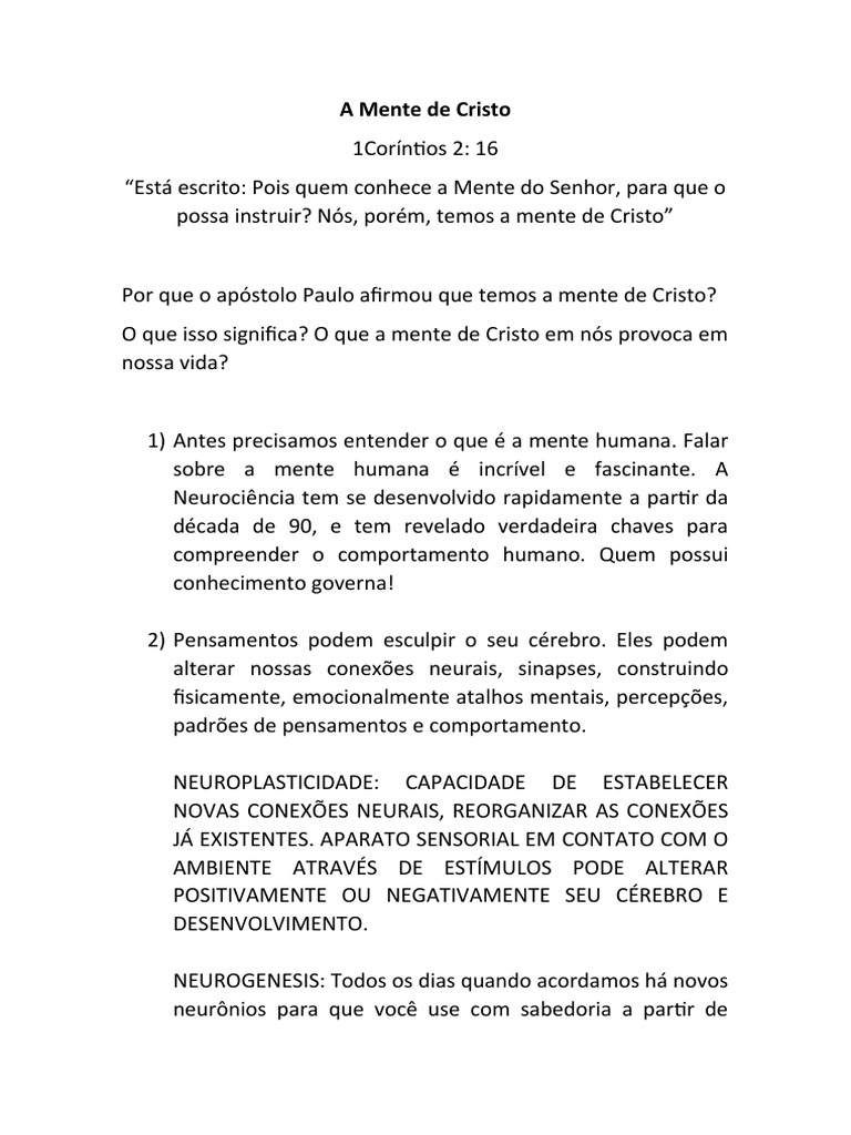 A Mente de Cristo | PDF | Pensamento | Mente A Mente de Cristo | PDF | Pensamento | Mente