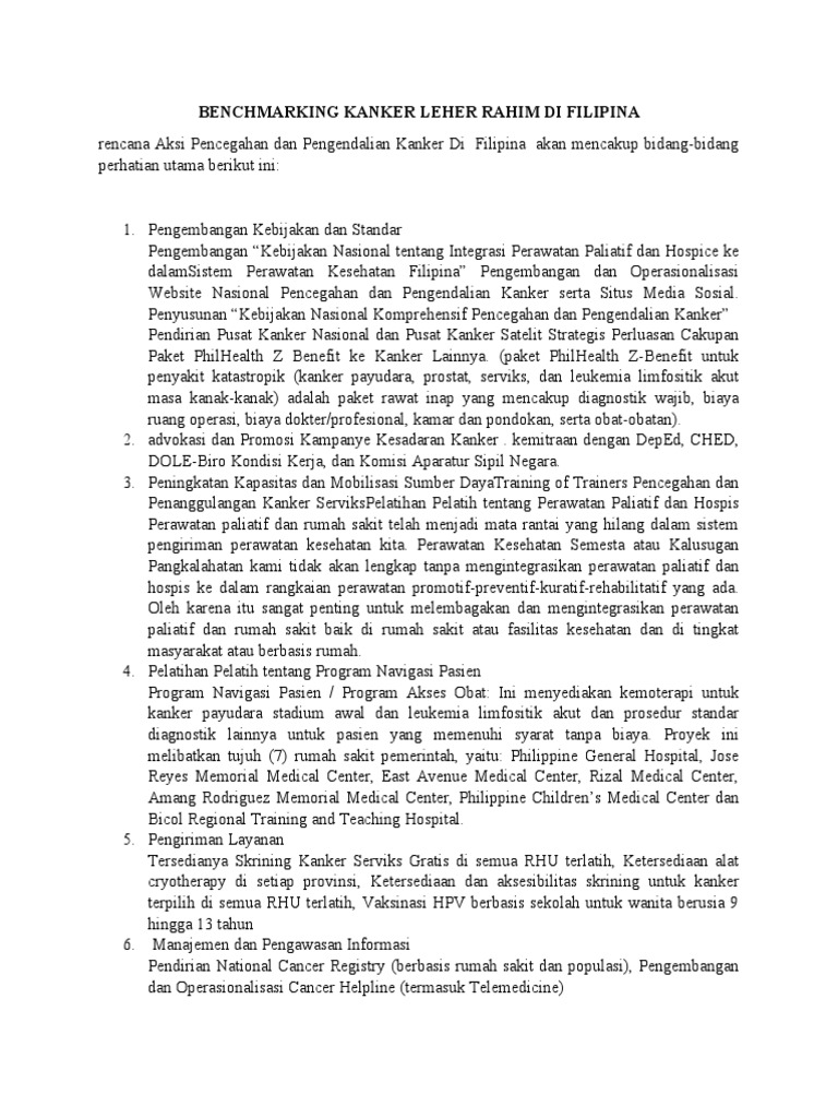 Benchmarking Kanker Leher Rahim Di Filipina | PDF Benchmarking Kanker Leher Rahim Di Filipina | PDF