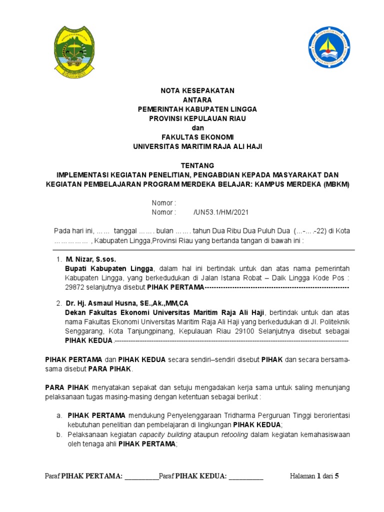 Draft-MOA FE - LINGGA | PDF | Bisnis | Pengelolaan Keuangan & Uang