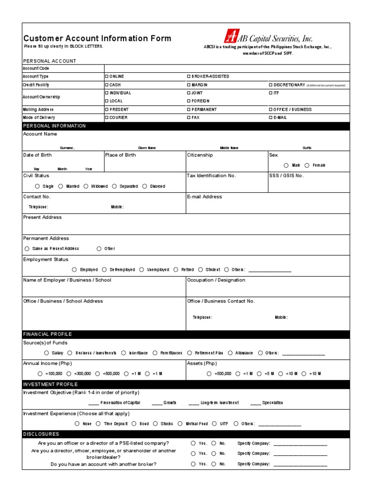 Broker-Assisted Customer Account Information Form (CAIF) - Individual ...