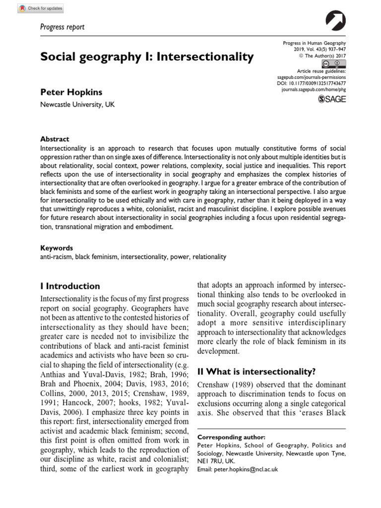 Peter Hopkins Intersectionality | PDF | Intersectionality | Feminism