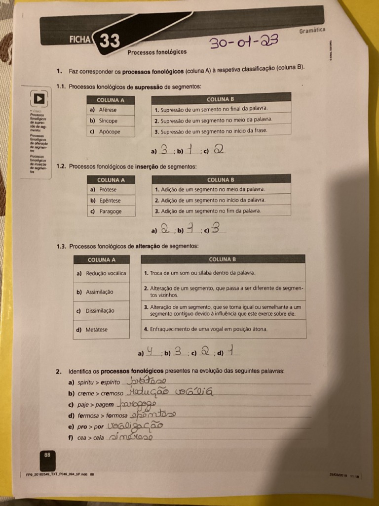 Ficha 33 de Gramática - Primeira Parte | PDF
