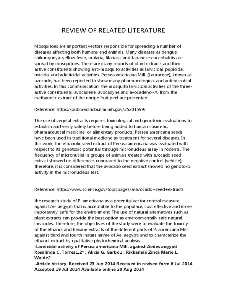 Review of Related Literature | PDF | Avocado | Mosquito