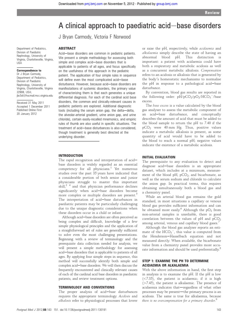 Clinical Approach To Paediatric Acid-Base Disorders | PDF | Physiology ...