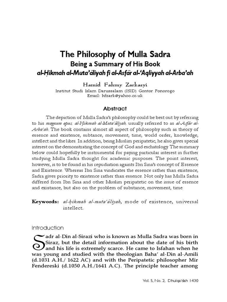 The Philosophy of Mulla Sadra Being A Summary of H | PDF | Philosophy ...