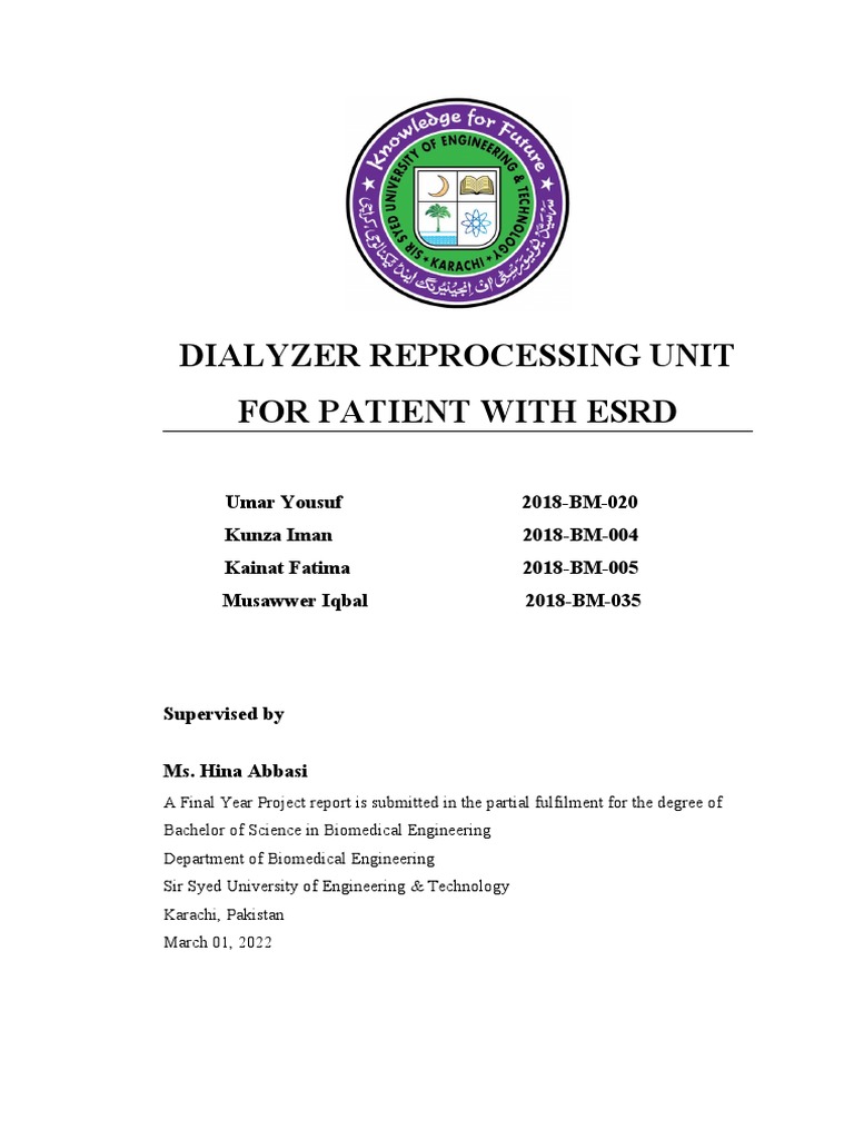 Dialyzer Reprocessing Unit Fyp | PDF | Hemodialysis