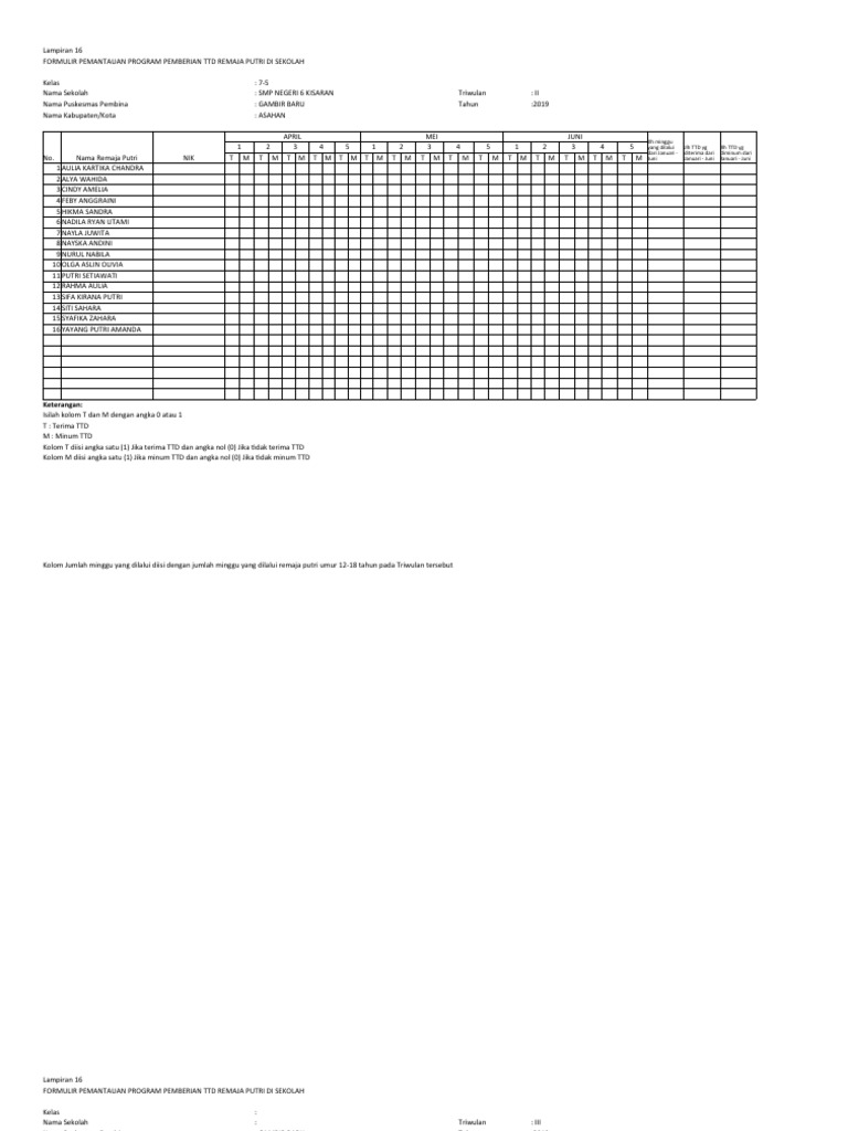 Formulir TTD Di Sekolah (16) 2020 | PDF