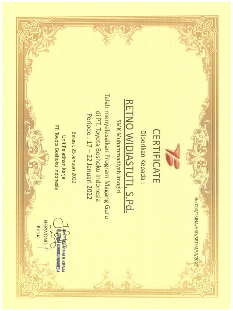 Sertifikat Magang Guru - SMK Muhim | PDF