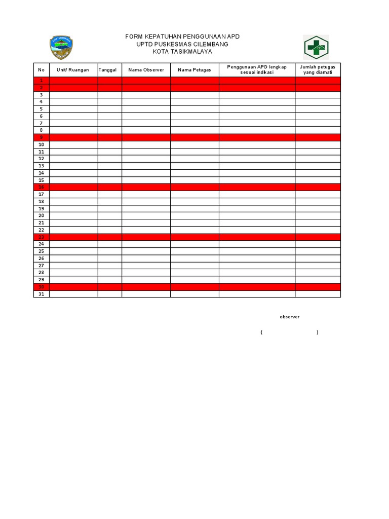 Form Kepatuhan Penggunaan APD Puskesmas Cilembang | PDF
