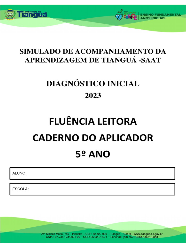 Diagnóstico Inicial 5º Ano Fluencia Caderno Do Aplicador | PDF