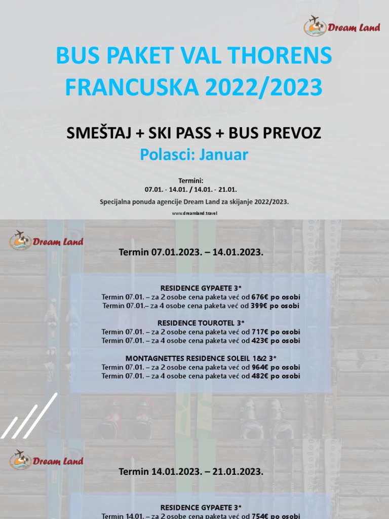 Val Thorens Francuska Skijanje Bus Paketi - Izdvajamo | PDF