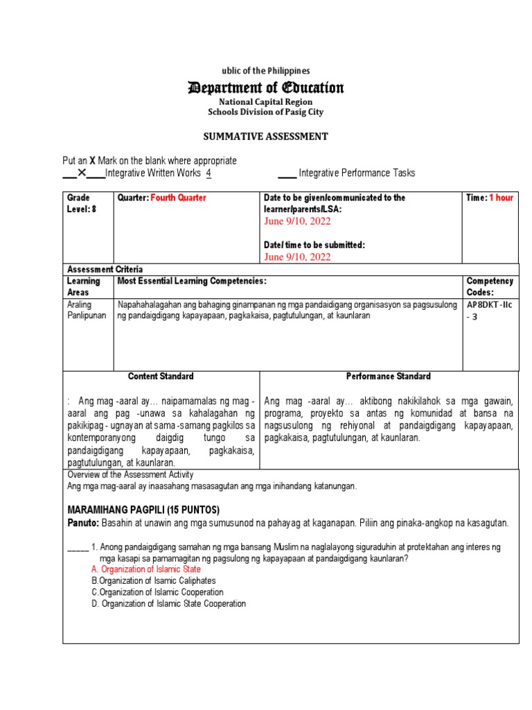 Ap8 Q4 - WW4 NHS | PDF