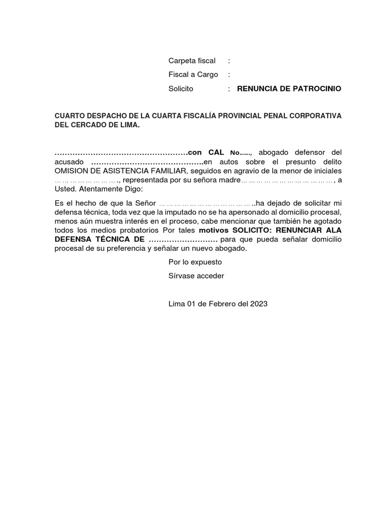 Modelo de Renuncia de Patrocinio | PDF