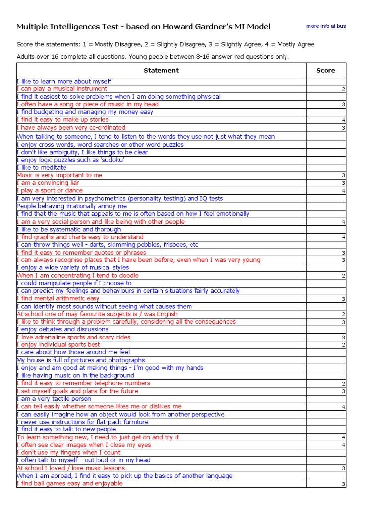 Multiple - Intelligences - Test | PDF | Intelligence | Logic